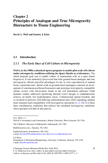 (PDF) Principles of Analogue and True Microgravity Bioreactors to ...