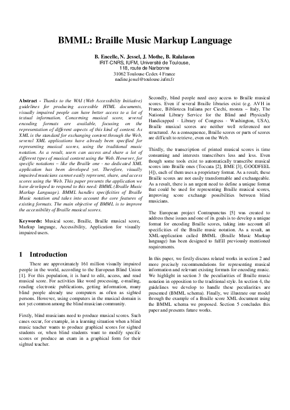 (PDF) BMML: Braille Music Markup Language