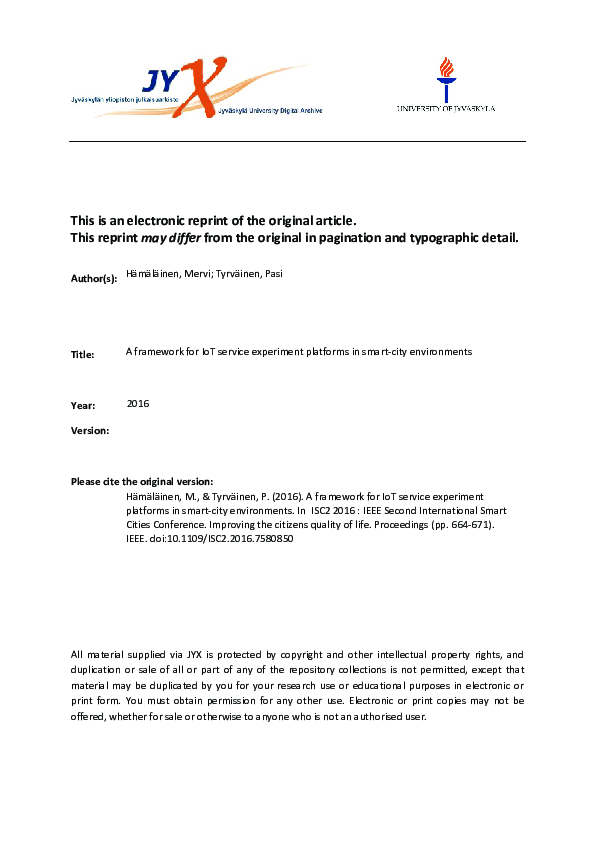 (PDF) A framework for IoT service experiment platforms in smart-city ...