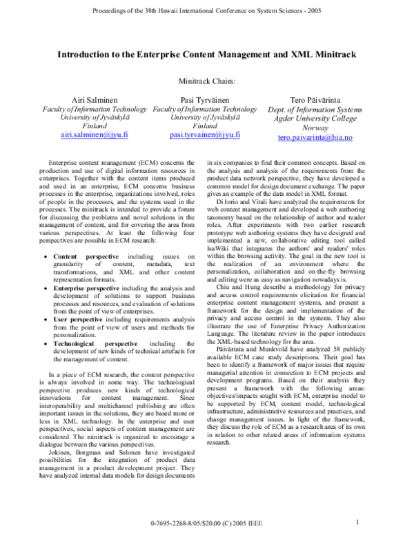 (PDF) Introduction to the Enterprise Content Management and XML Minitrack