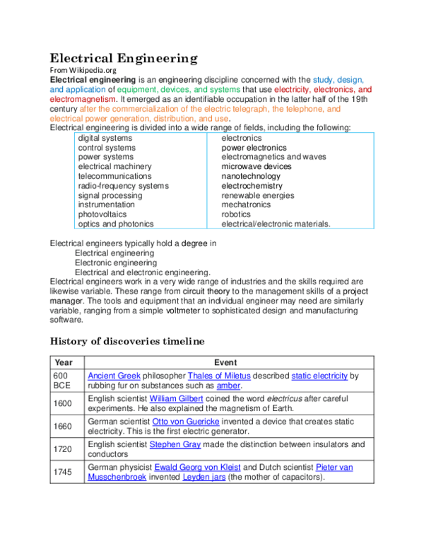 (PDF) Electrical Engineering Timeline