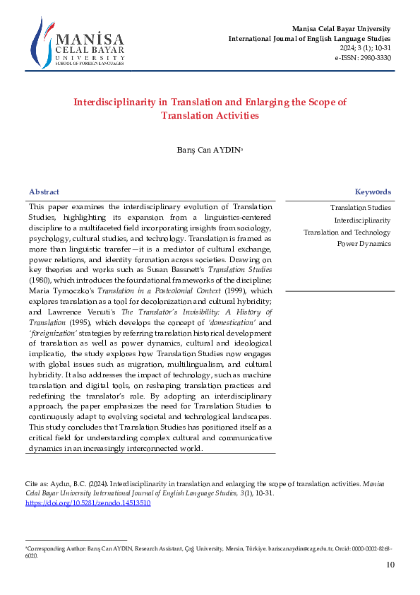 (PDF) Interdisciplinarity in Translation and Enlarging the Scope of ...