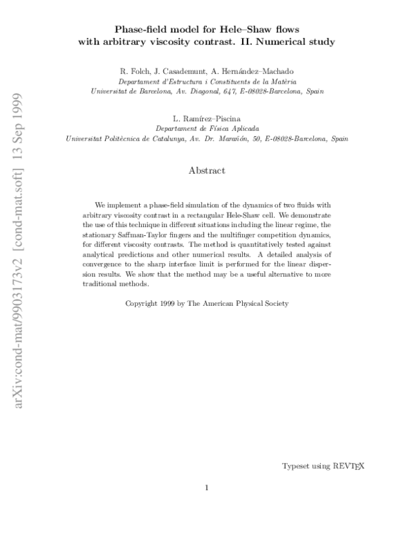 (PDF) Phase-field model for Hele-Shaw flows with arbitrary viscosity ...