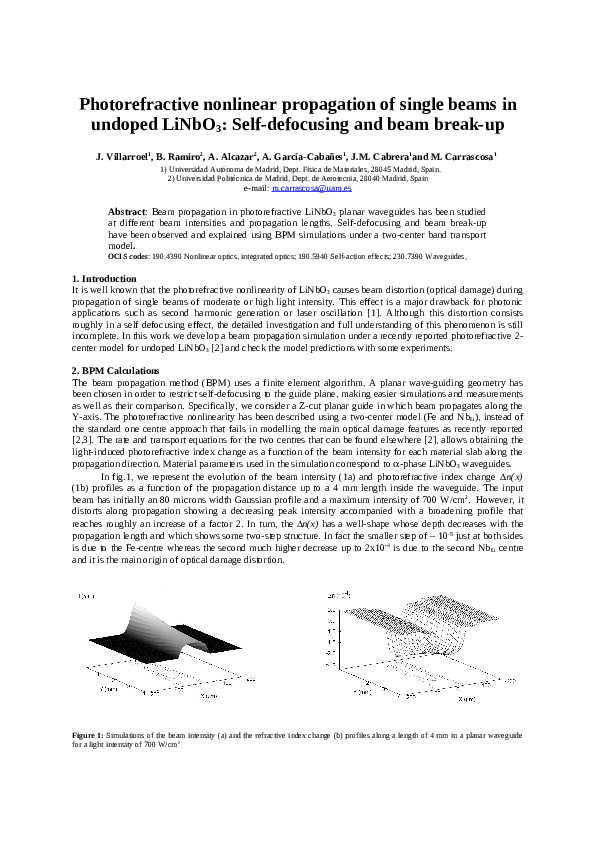 (PDF) Photorefractive Nonlinear Propagation of Single Beams in Undoped LiNbO_3: Self-Defocusing ...