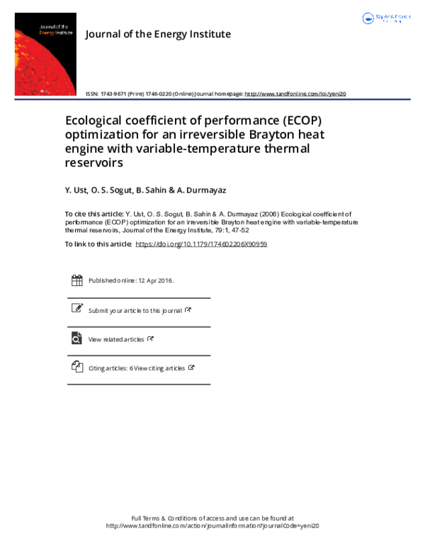 (PDF) Ecological coefficient of performance (ECOP) optimization for an ...