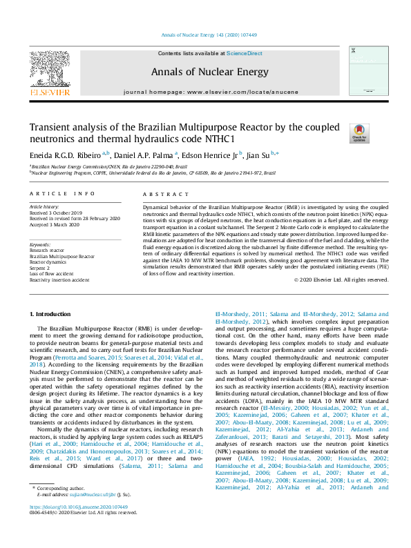 (PDF) Transient analysis of the Brazilian Multipurpose Reactor by the coupled neutronics and ...