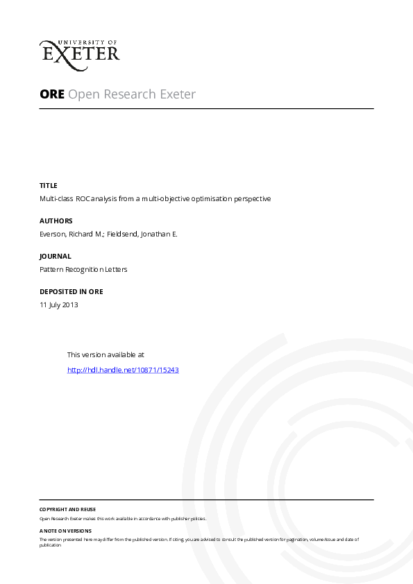 (PDF) Multi-class ROC analysis from a multi-objective optimisation ...