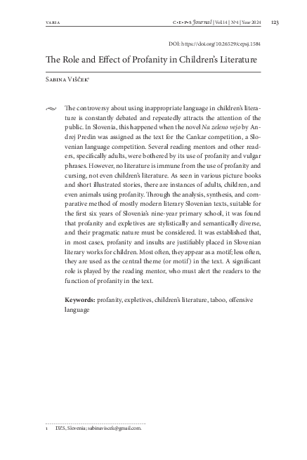 (PDF) The Role and Effect of Profanity in Children’s Literature