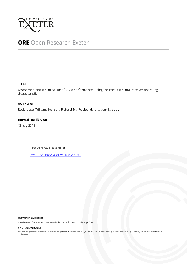 (PDF) Assessment and optimisation of STCA performance: Using the Pareto ...