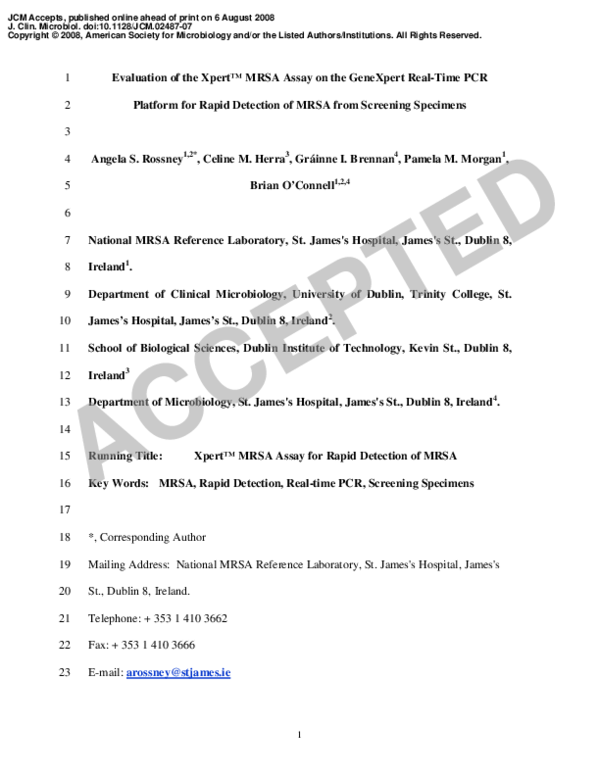 (PDF) Evaluation of the Xpert™ MRSA Assay on the GeneXpert Real-Time ...