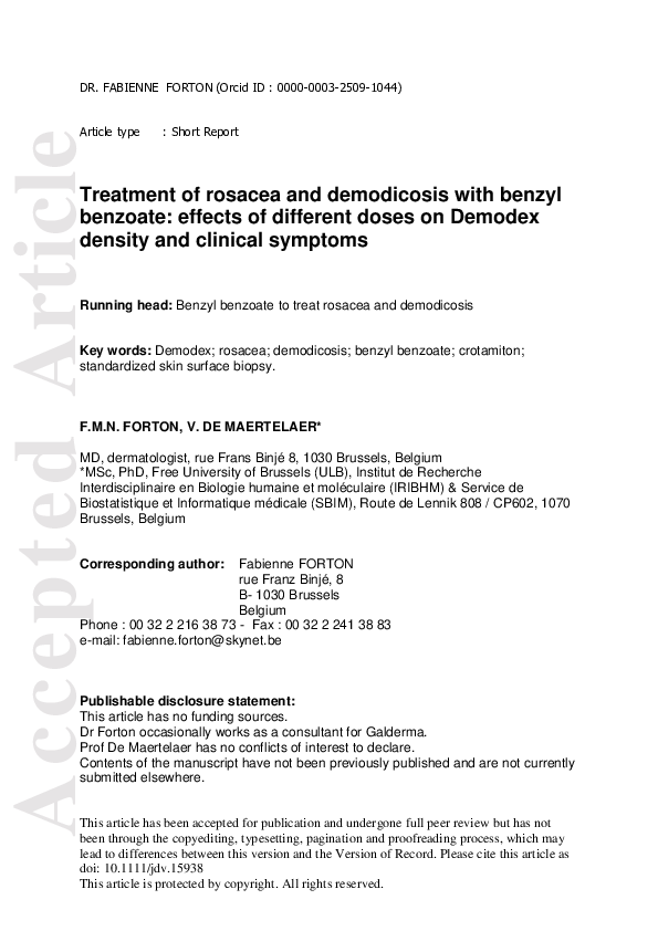 (PDF) Treatment of rosacea and demodicosis with benzyl benzoate ...