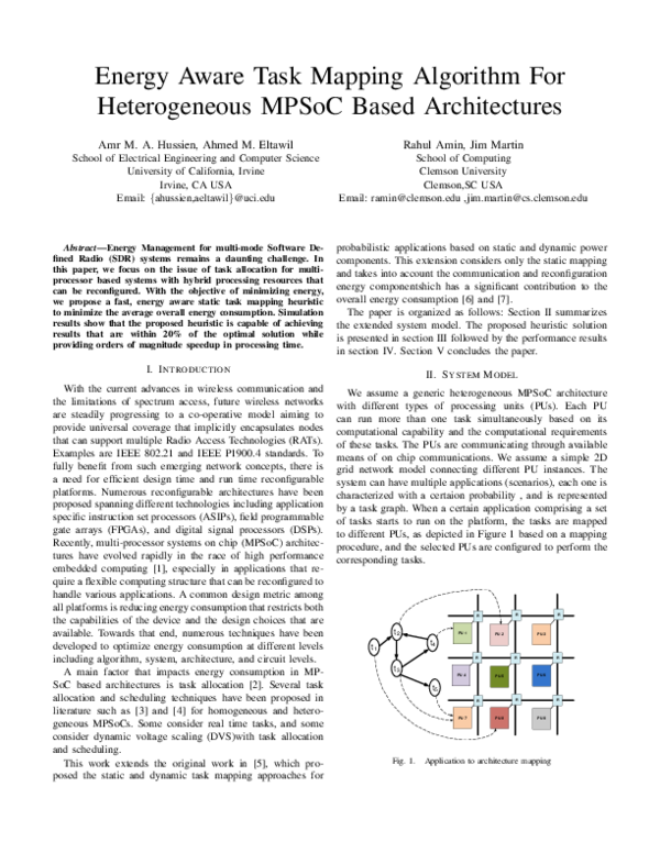 (PDF) Energy aware task mapping algorithm for heterogeneous MPSoC based architectures