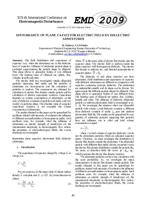 (PDF) Disturbance of Plane Capacitor Electric Field by Dielectric Admixtures