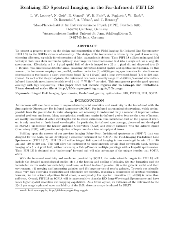 (PDF) Realizing 3D spectral imaging in the far-infrared: FIFI LS