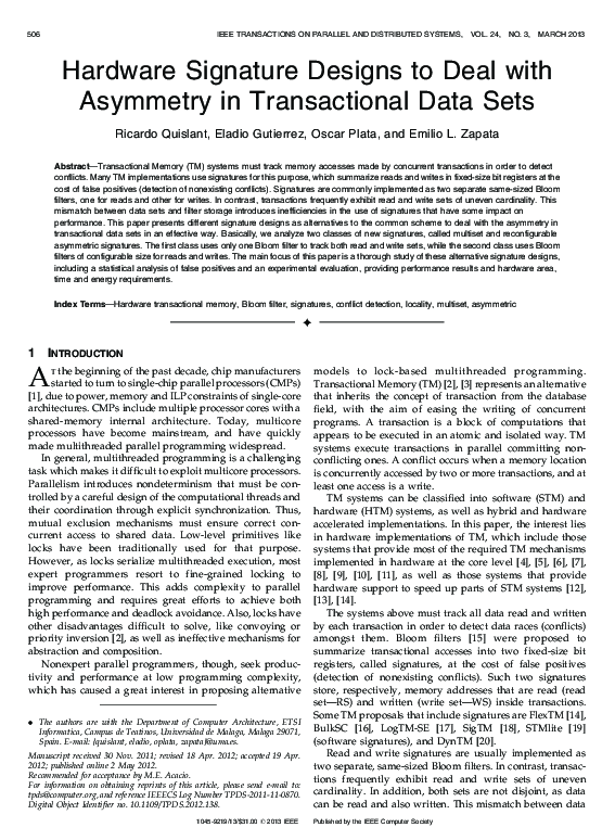 (PDF) Hardware Signature Designs to Deal with Asymmetry in Transactional Data Sets