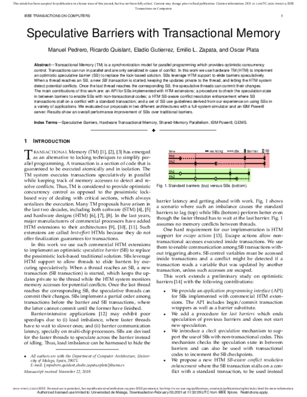 (PDF) Speculative Barriers with Transactional Memory