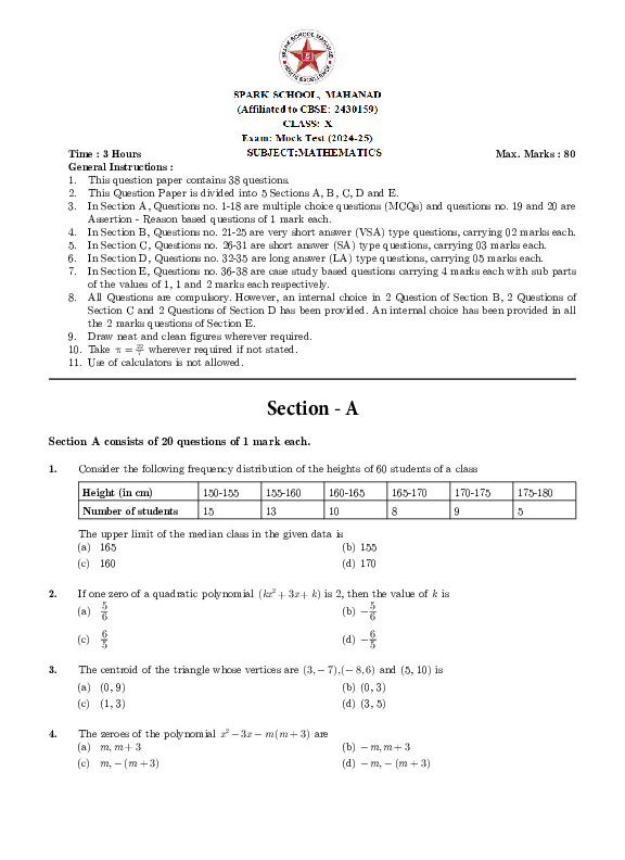 (PDF) CLASS X MOCK TEST MATH