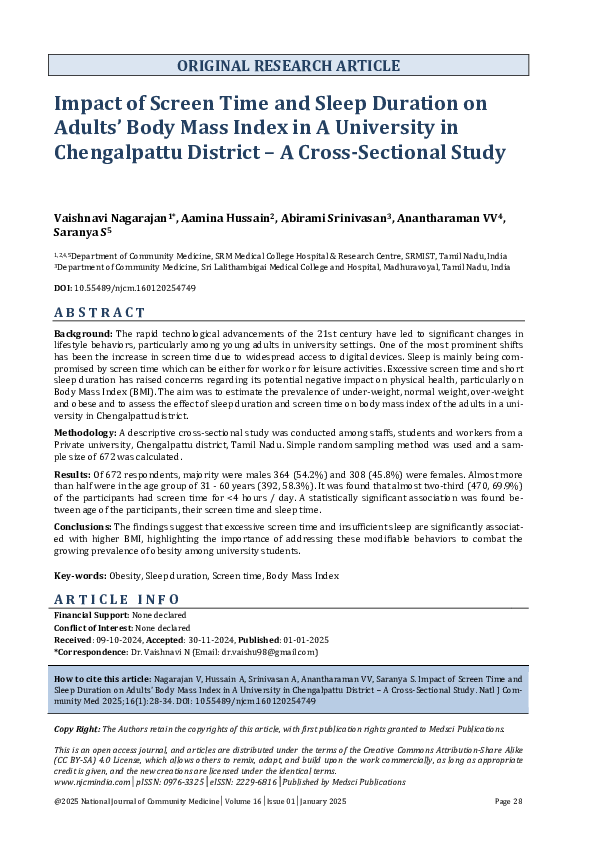 (PDF) Impact of Screen Time and Sleep Duration on Adults’ Body Mass ...