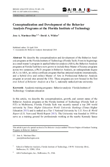 (PDF) Conceptualization and Development of the Behavior Analysis ...
