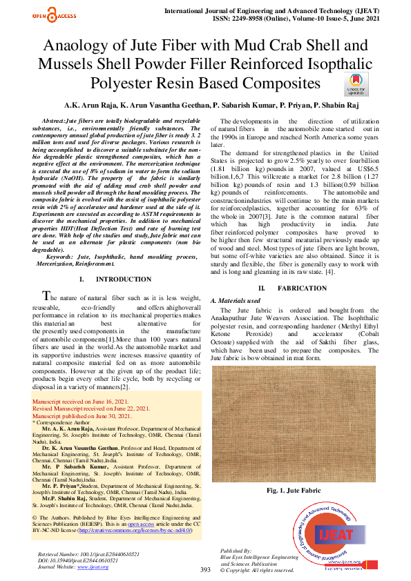 (PDF) Anaology of Jute Fiber with Mud Crab Shell and Mussels Shell ...