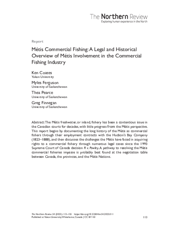 (PDF) Métis Commercial Fishing: A Legal and Historical Overview of ...