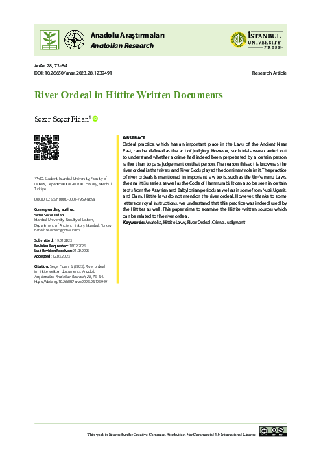 (PDF) Seçer Fidan, S., River Ordeal in Hittite Written Documents, AnAr ...