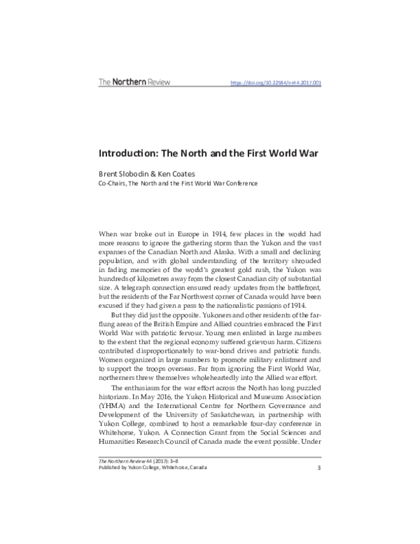 (PDF) Introduction: The North and the First World War