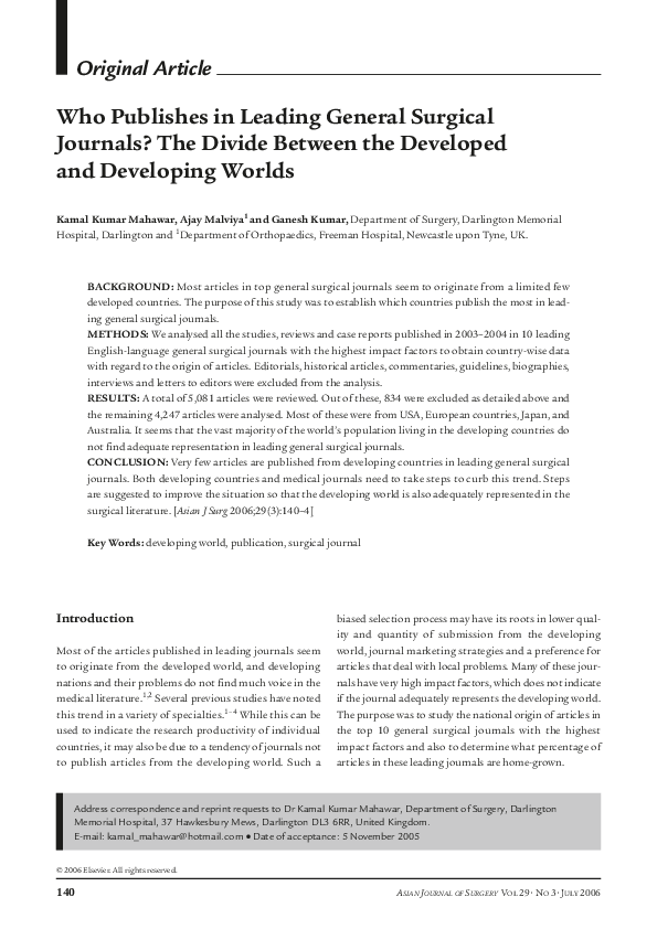 (PDF) Who Publishes in Leading General Surgical Journals? The Divide ...