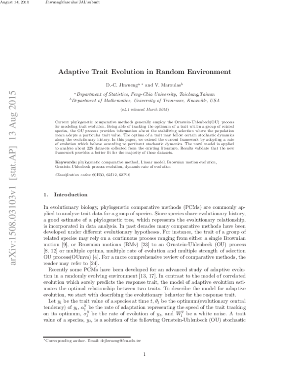 (PDF) Adaptive trait evolution in random environment