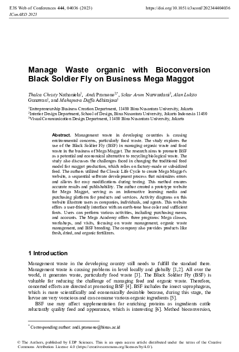 (PDF) Manage Waste organic with Bioconversion Black Soldier Fly on ...