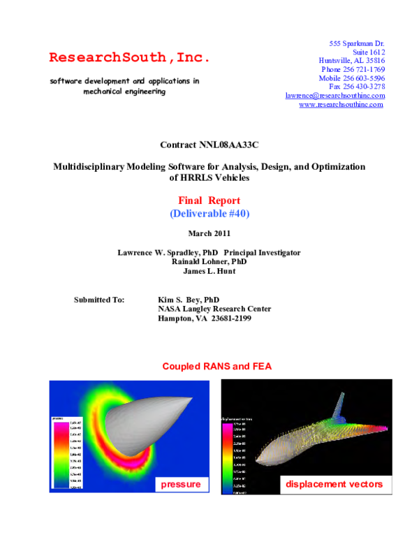 (PDF) Multidisciplinary Modeling Software for Analysis, Design, and Optimization of HRRLS Vehicles
