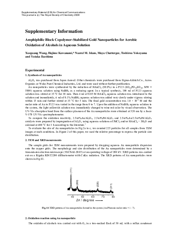 (PDF) Amphiphilic block copolymer-stabilized gold nanoparticles for aerobic oxidation of ...