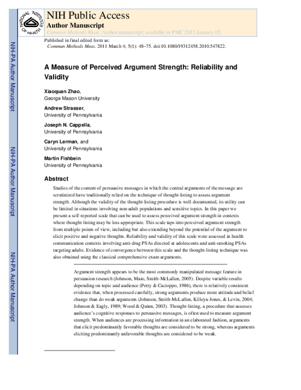 (PDF) A Measure of Perceived Argument Strength: Reliability and Validity