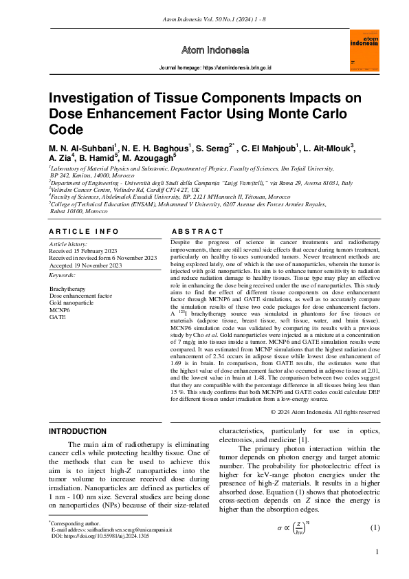 (PDF) Investigation of Tissue Components Impacts on Dose Enhancement ...