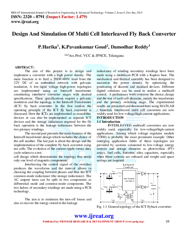 (PDF) Design And Simulation Of Multi Cell Interleaved Fly Back Converter