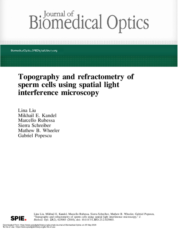 Pdf Topography And Refractometry Of Sperm Cells Using Spatial Light Interference Microscopy