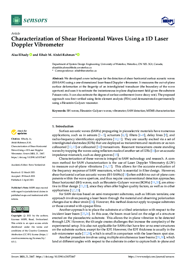 (PDF) Characterization of Shear Horizontal Waves Using a 1D Laser ...