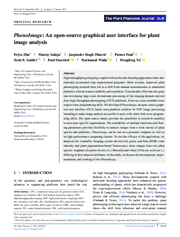 (PDF) PhenoImage: An open‐source graphical user interface for plant image analysis