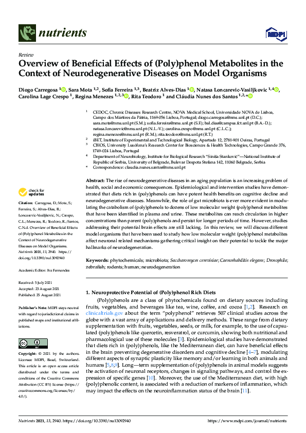 (PDF) Overview of Beneficial Effects of (Poly)phenol Metabolites in the ...