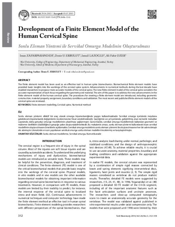(PDF) Development of a finite element model of the human cervical spine