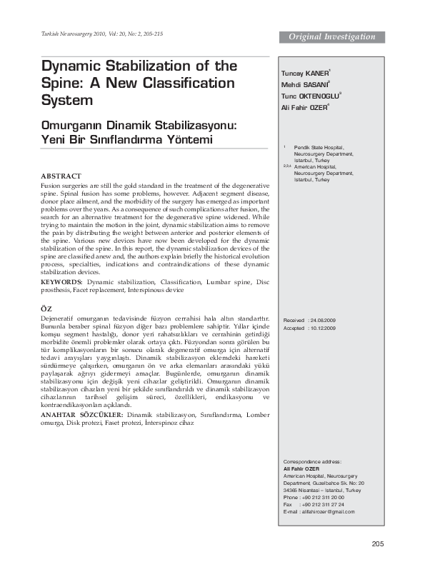(PDF) Dynamic stabilization of the spine: a new classification system