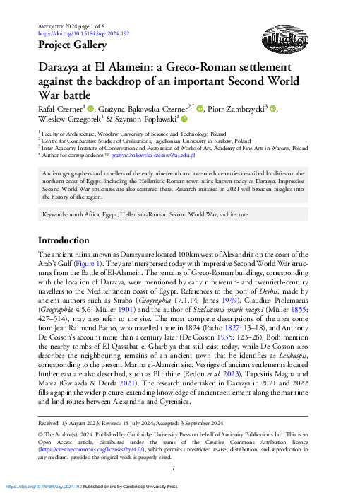 (PDF) Darazya at El Alamein: a Greco-Roman settlement against the backdrop of an important ...