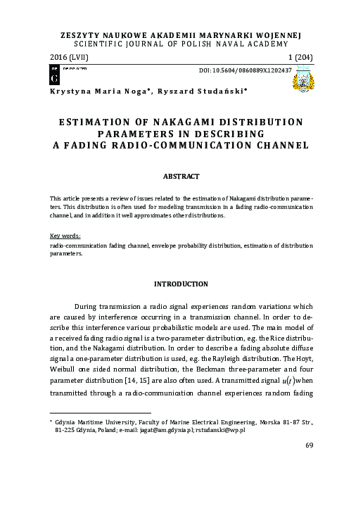 (PDF) Estimation of Nakagami Distribution Parameters in Describing a ...