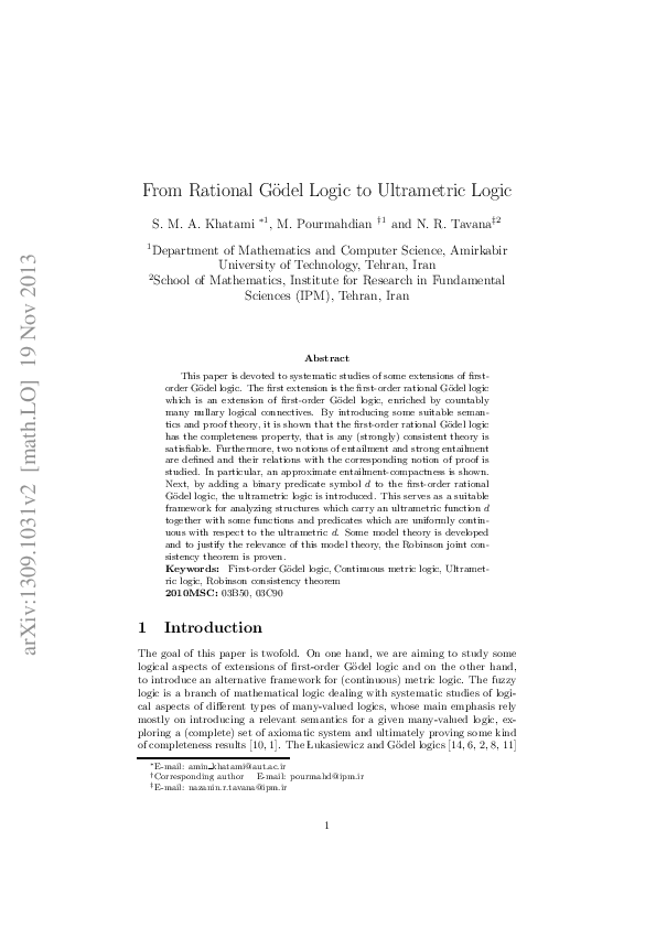 (PDF) From rational Gödel logic to ultrametric logic