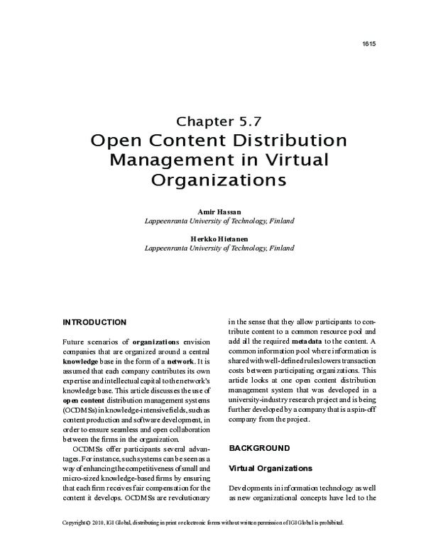 (PDF) Open Content Distribution Management in Virtual Organizations