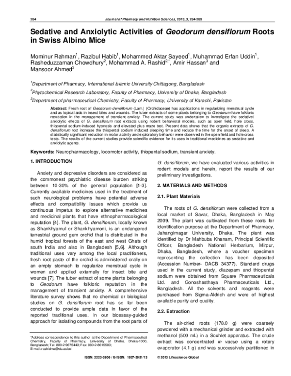 (PDF) Sedative and Anxiolytic Activities of Geodorum densiflorum Roots ...
