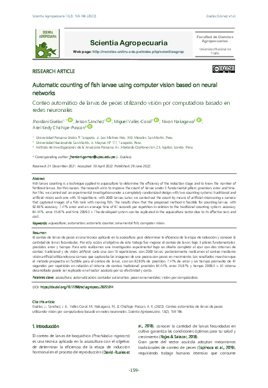 (PDF) Automatic counting of fish larvae using computer vision based on ...