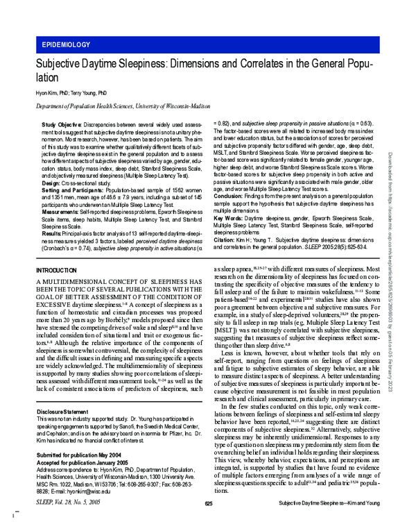 (PDF) Subjective Daytime Sleepiness: Dimensions and Correlates in the ...