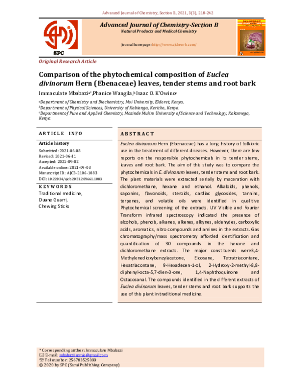 (PDF) Comparison of the phytochemical composition of Euclea divinorum ...