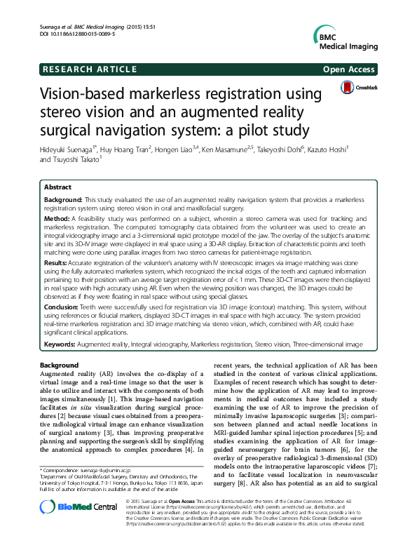 (PDF) Vision-based markerless registration using stereo vision and an augmented reality surgical ...